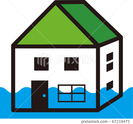 Simple detached house flooded illustration - Stock Illustration ...