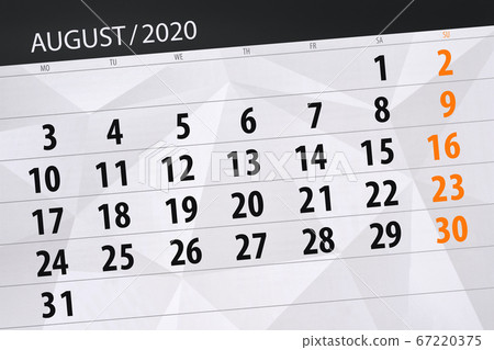 Calendar planner for the month august 2020, - Stock Illustration ...