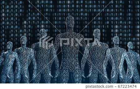 Crowd of standing digital people. The concept... - Stock Illustration ...