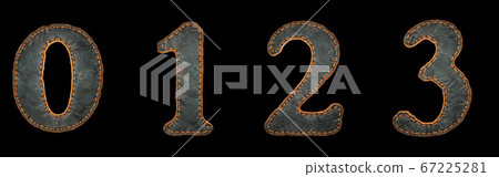 Set of numbers 0, 1, 2, 3 made of leather. 3D... - Stock Illustration ...