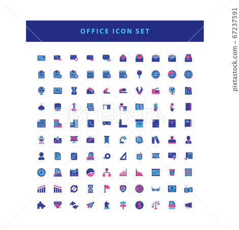 office icons set vector with flat color style-插圖素材 [67237591] - PIXTA圖庫