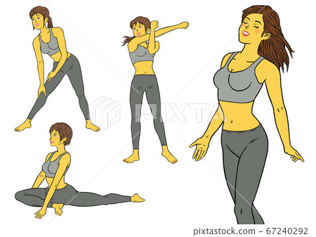 Fitness instructor woman 4 poses - Stock Illustration [67240292] - PIXTA