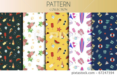 Vector set of seamless patterns with summer... - Stock Illustration ...