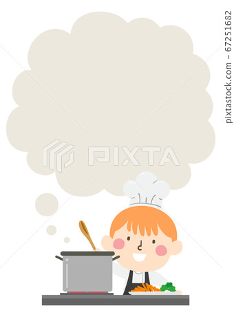 Kid Boy Chef Cooking Thinking Cloud Illustration-插圖素材 [67251682] - PIXTA圖庫