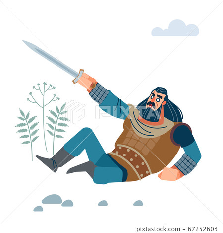Angry medieval warrior with long medium dark... - Stock Illustration ...