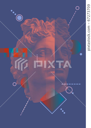 Art collage with antique sculpture of Apollo... - Stock Illustration ...