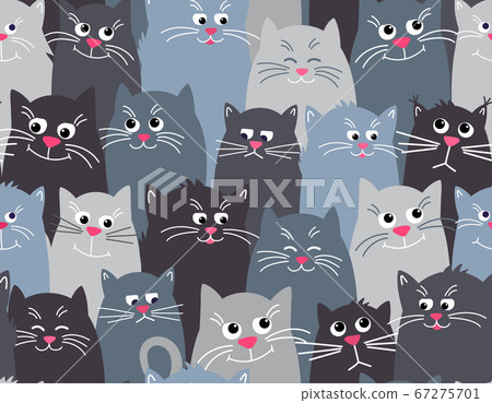Cute cats grey seamless pattern background.... - Stock Illustration ...