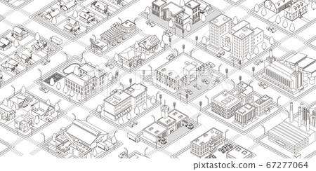Isometric Town Vector B&W2 - Stock Illustration [67277064] - PIXTA