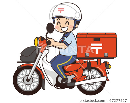 Postman man delivering a motorcycle by bike - Stock Illustration ...