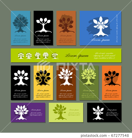 Set of cards with art trees for your design - Stock Illustration ...
