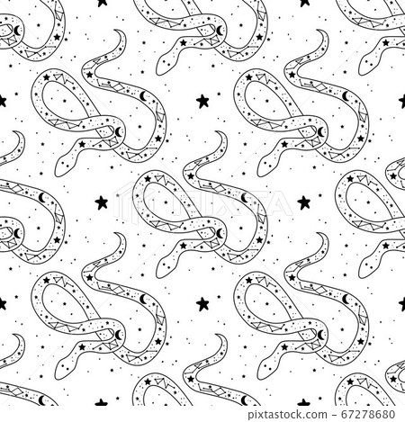 Seamless Pattern Mystical snake with moon and... - Stock Illustration ...