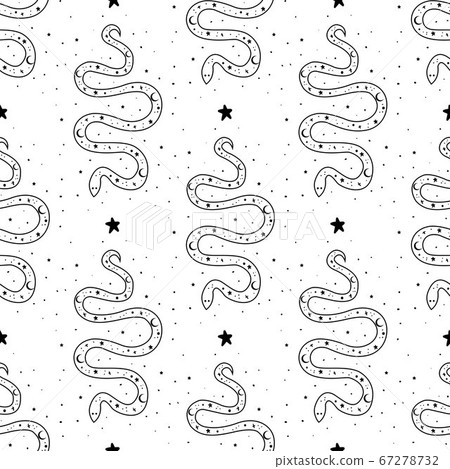 Seamless Pattern Mystical snake with moon and... - Stock Illustration ...