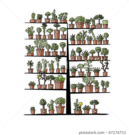 Art tree with plants in pots, sketch for your... - Stock Illustration ...