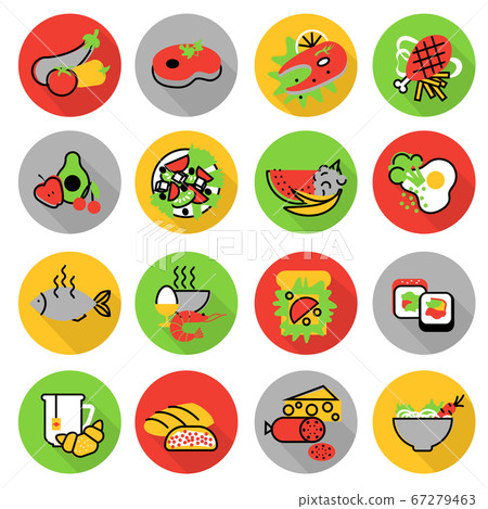 icons set of homemade food and restaurant meals - Stock Illustration ...