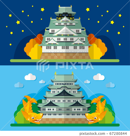 Japanese castle illustrations of Osaka Castle... - Stock Illustration ...