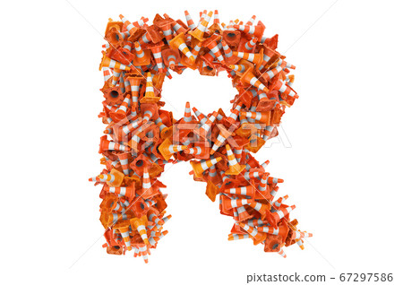 Letter R from traffic cones, 3D rendering - Stock Illustration ...