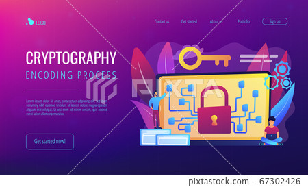 Cryptography and encryption concept landing page.-插圖素材 [67302426] - PIXTA圖庫
