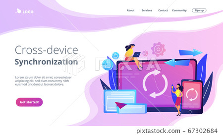 Cross-device syncing concept landing page.-插圖素材 [67302684] - PIXTA圖庫