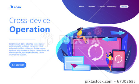Cross-device syncing concept landing page. - Stock Illustration ...