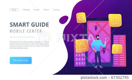 Smart guide and mobile center landing page. - Stock Illustration ...
