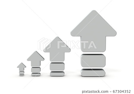 Four upward arrows that grow larger. 3D rendering. - Stock Illustration ...