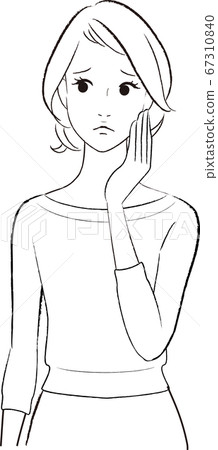A woman with a troubled face line drawing - Stock Illustration ...