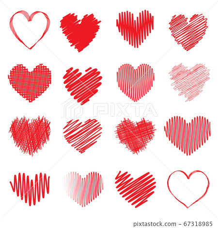 Collection of red scribble heart symbols... - Stock Illustration ...