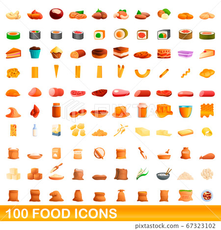 100 food icons set, cartoon style - Stock Illustration [67323102] - PIXTA