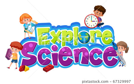 Explore science logo with different kids isolated - Stock Illustration ...
