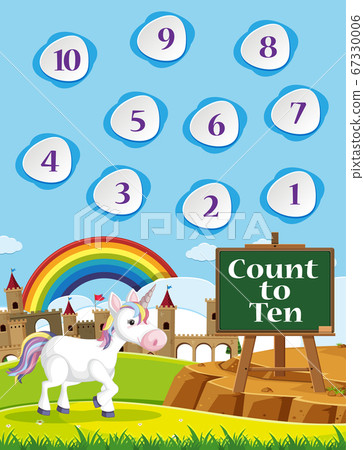 Count to ten for preschool in rainbow and unicorn - Stock Illustration ...