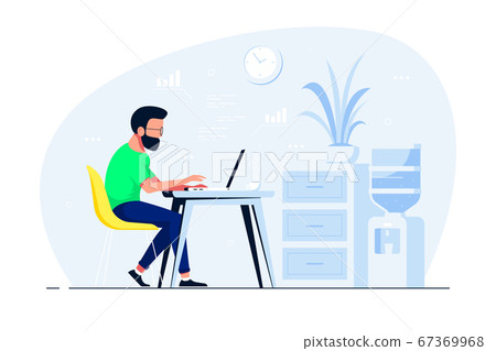 Young man working on computer in office - Stock Illustration [67369968 ...