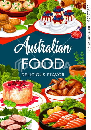 Australian cuisine food menu, buffet meal dishes - Stock Illustration ...