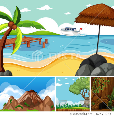 Four different scenes in nature setting cartoon - Stock Illustration ...