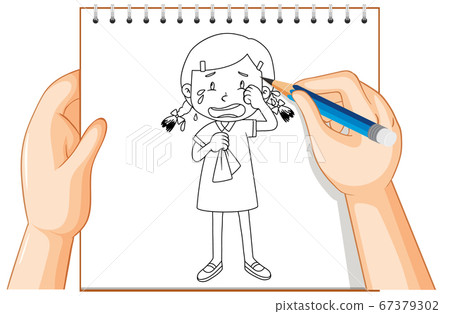 Hand writing of girl crying outline - Stock Illustration [67379302] - PIXTA