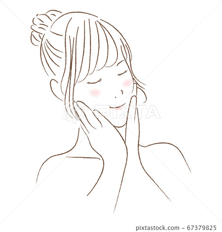 A woman drawing her hand on her cheek and... - Stock Illustration ...