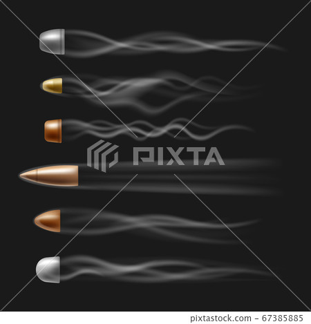 Flying bullet set with realistic smoke trace... - Stock Illustration ...