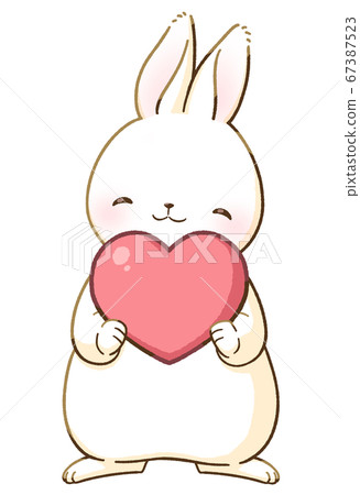 A smiling white rabbit and a heart - Stock Illustration [67387523] - PIXTA