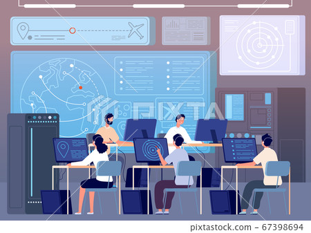 Flight control center. Airport command room,... - Stock Illustration ...
