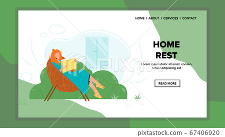 Home Rest Girl With Book Sitting In Chair Vector - Stock Illustration ...