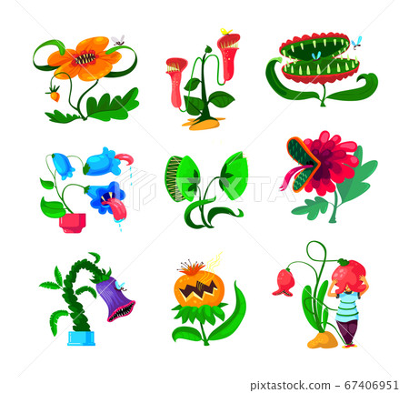 Set of Monster Plants Icons, Dangerous Tropical... - Stock Illustration ...