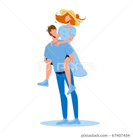 Man Holding Girl Piggyback Playing Game Vector - Stock Illustration ...