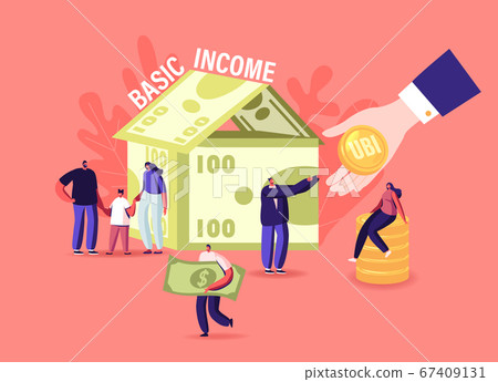 Ubi, Universal Basic Income Concept. Tiny Male... - Stock Illustration ...