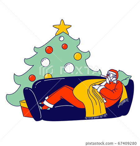 Sick Santa Claus with Thermometer in Mouth Have... - Stock Illustration ...