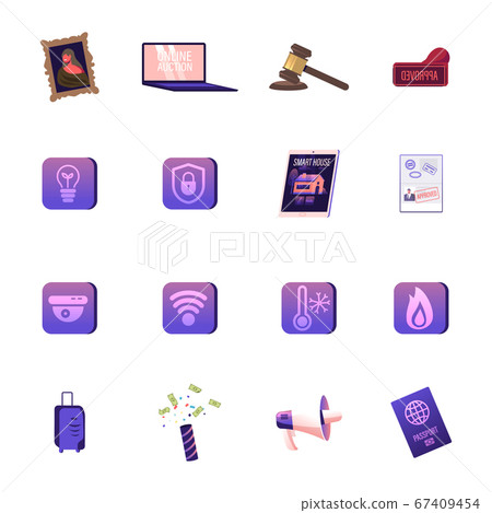 Set of Icons Masterpiece Picture, Laptop with... - Stock Illustration ...