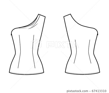 One-shoulder top technical fashion illustration... - Stock Illustration ...
