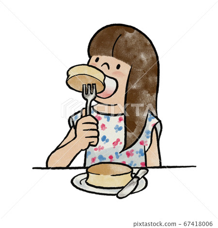 Girl eating hot cake with knife and fork - Stock Illustration [67418006 ...