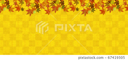 Golden checkered pattern and autumn leaves... - Stock Illustration ...