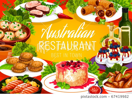 Australian cuisine food dishes, restaurant menu - Stock Illustration ...