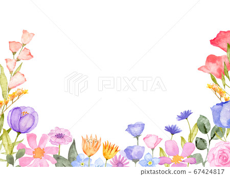 Spring flowers watercolor frame - Stock Illustration [67424817] - PIXTA