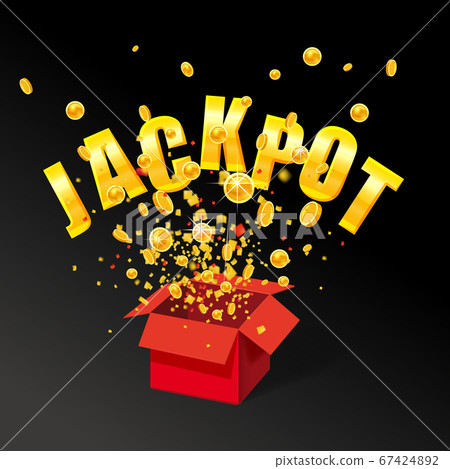 Jackpot Open Gift Box Coins and Confetti on... - Stock Illustration ...